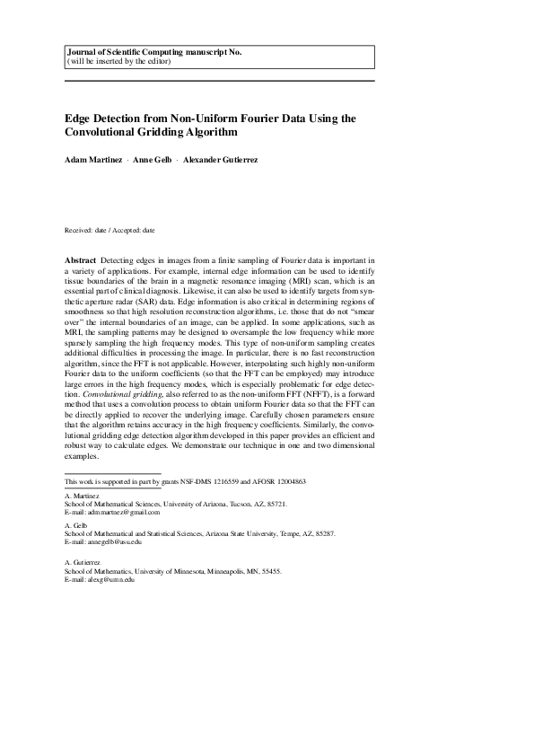 Pdf Edge Detection From Non Uniform Fourier Data Using The Convolutional Gridding Algorithm
