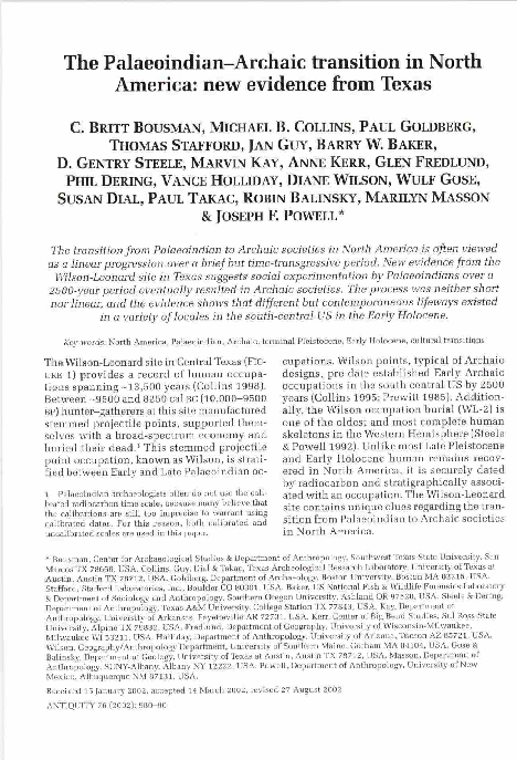 (PDF) Bousman et al -PaleoIndian-Archaic- Antiquity 2002 | Thomas W ...