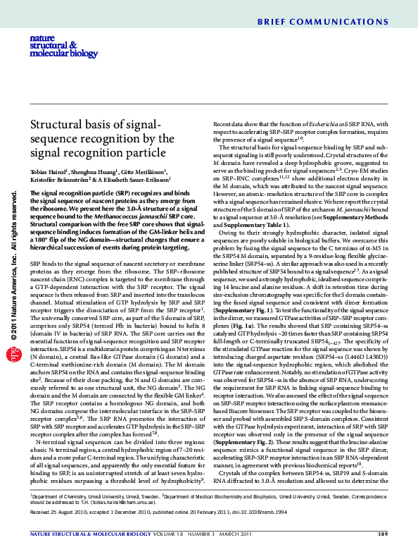 (PDF) Structural basis of signal-sequence recognition by the signal recognition particle