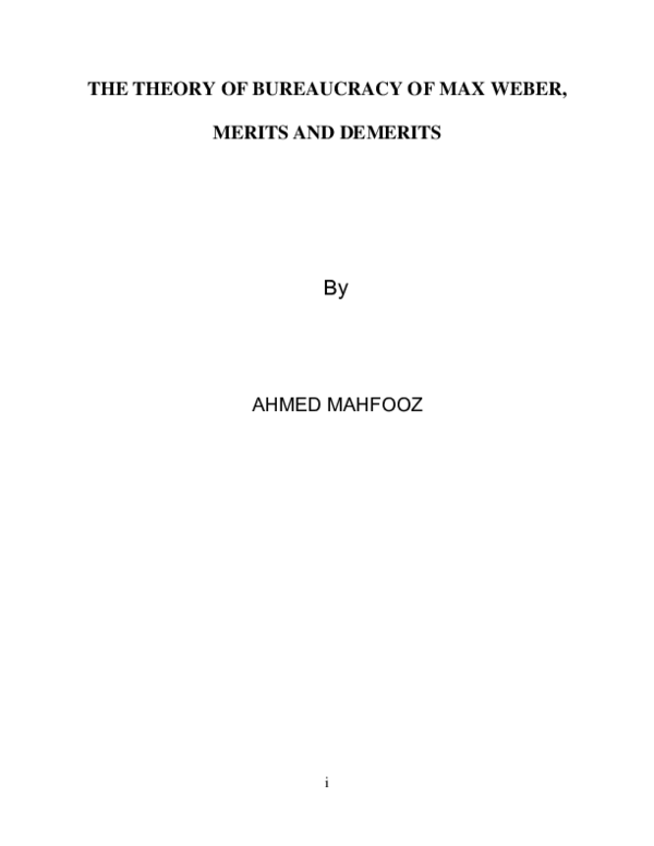 Pdf The Theory Of Bureaucracy Of Max Weber Merits And Demerits