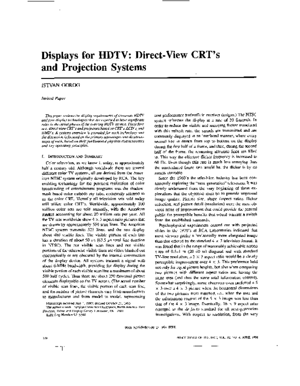 (PDF) Displays for HDTV: direct-view CRT's and projection systems