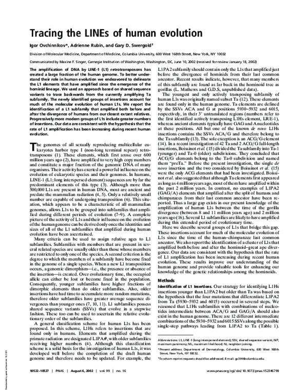 (PDF) Tracing the LINEs of human evolution