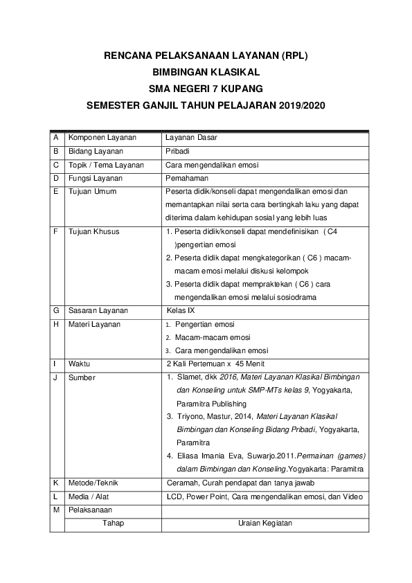(PDF) RENCANA PELAKSANAAN LAYANAN (RPL) BIMBINGAN KLASIKAL SMA NEGERI 7 ...