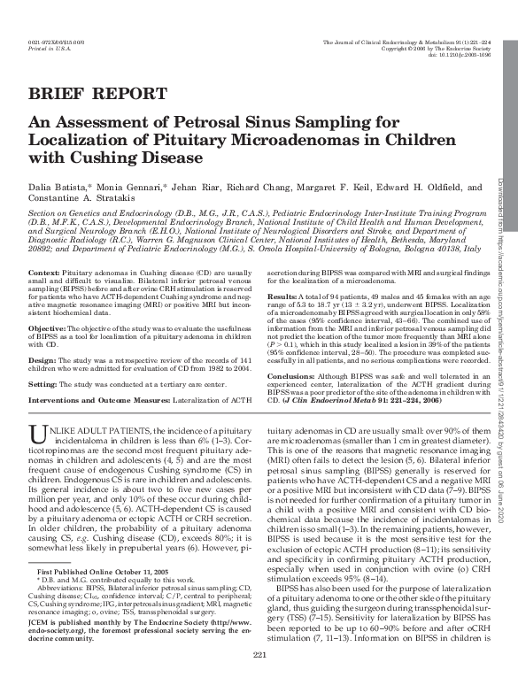 (PDF) An Assessment of Petrosal Sinus Sampling for Localization of ...