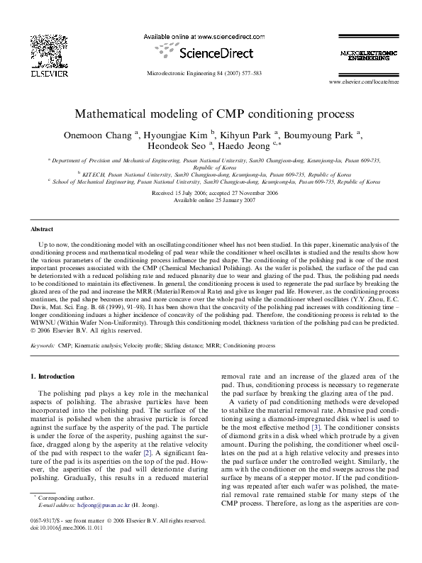 (PDF) Mathematical modeling of CMP conditioning process