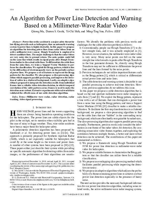 Pdf An Algorithm For Power Line Detection And Warning Based On A