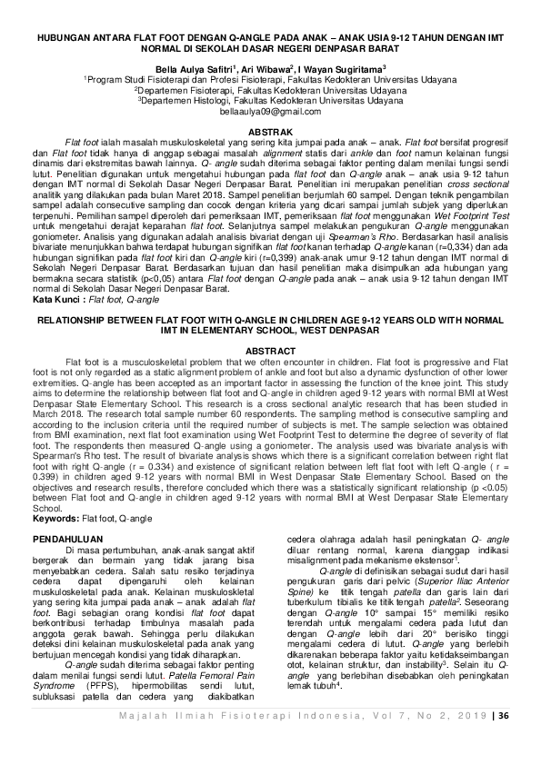 The Relationship Between Flat Foot with Q-Angle in Children Age 9-12 ...