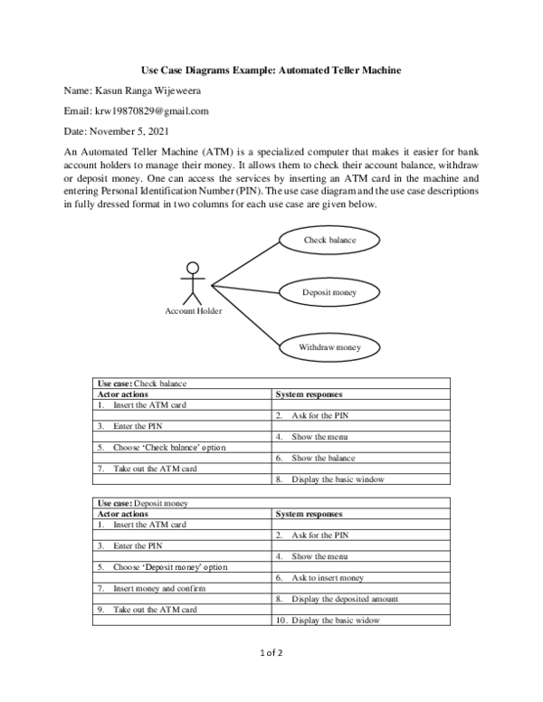 Pdf Use Case Diagrams Example Automated Teller Machine 4342