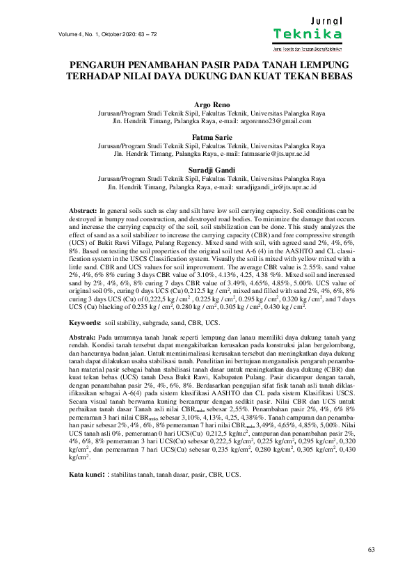 (PDF) Pengaruh Penambahan Pasir Pada Tanah Lempung Terhadap Nilai Daya Dukung Dan Kuat Tekan ...