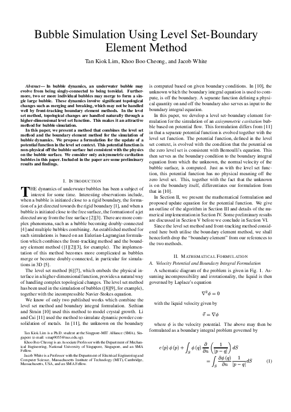 Pdf Bubble Simulation Using Level Set Boundary Element Method Boo
