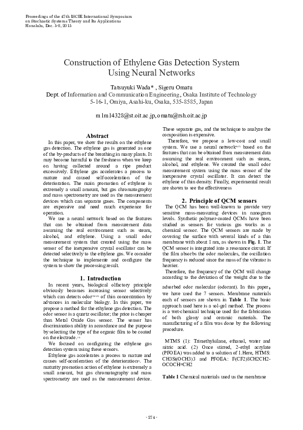 (PDF) Construction of Ethylene Gas Detection System Using Neural Networks