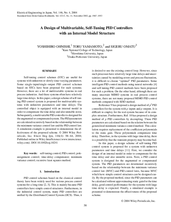 (PDF) A design of multivariable, self-tuning PID controllers with an internal model structure