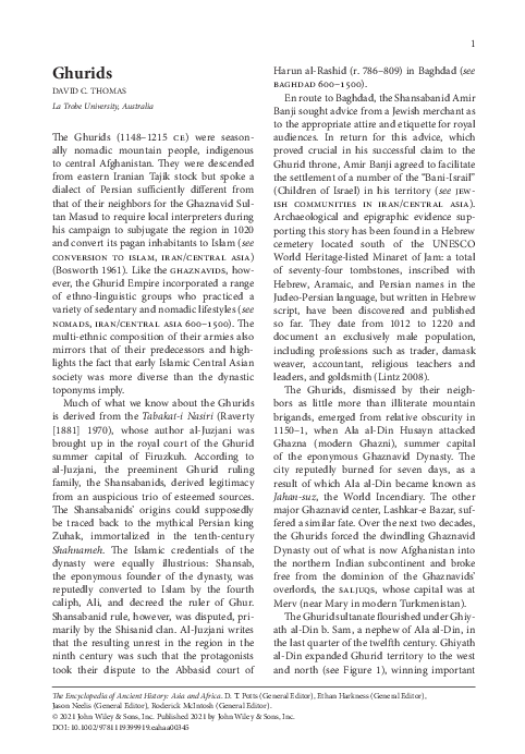 (PDF) "Ghurids" in: The Encyclopedia of Ancient History online