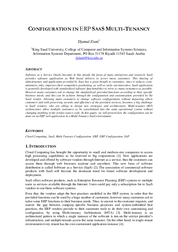 (PDF) Configuration in ERP SaaS Multi-Tenancy