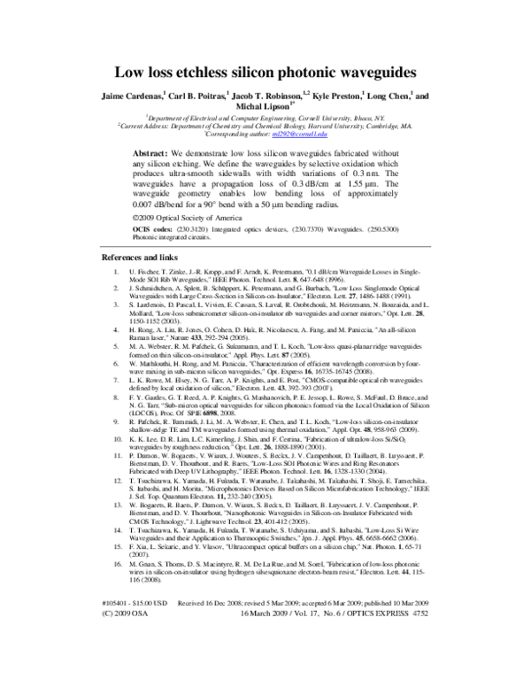 (PDF) Low Loss Etchless Silicon Photonic Waveguides