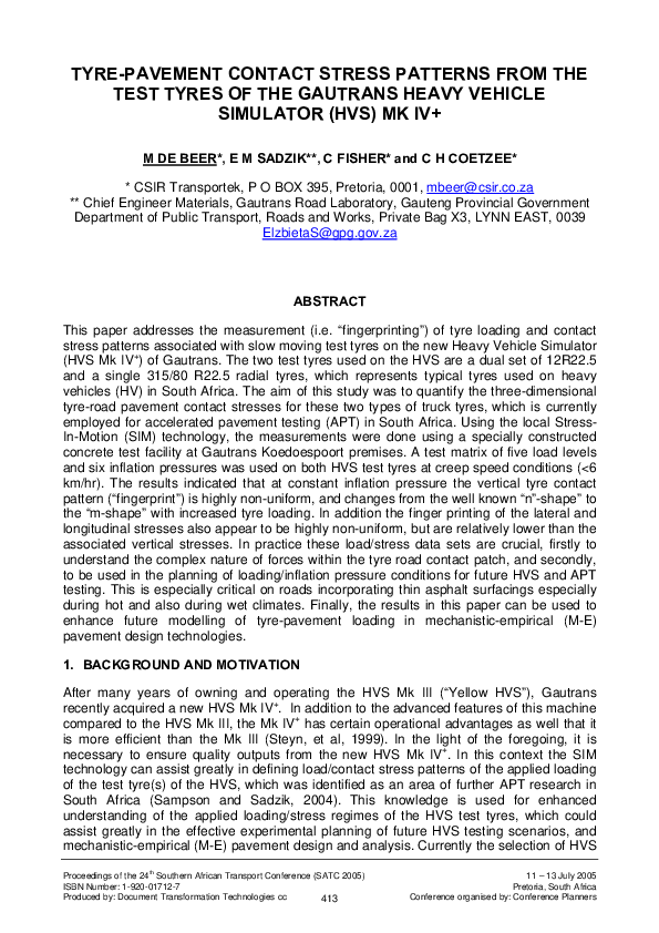 (PDF) Tyre-pavement contact stress patterns from the test tyres of the ...