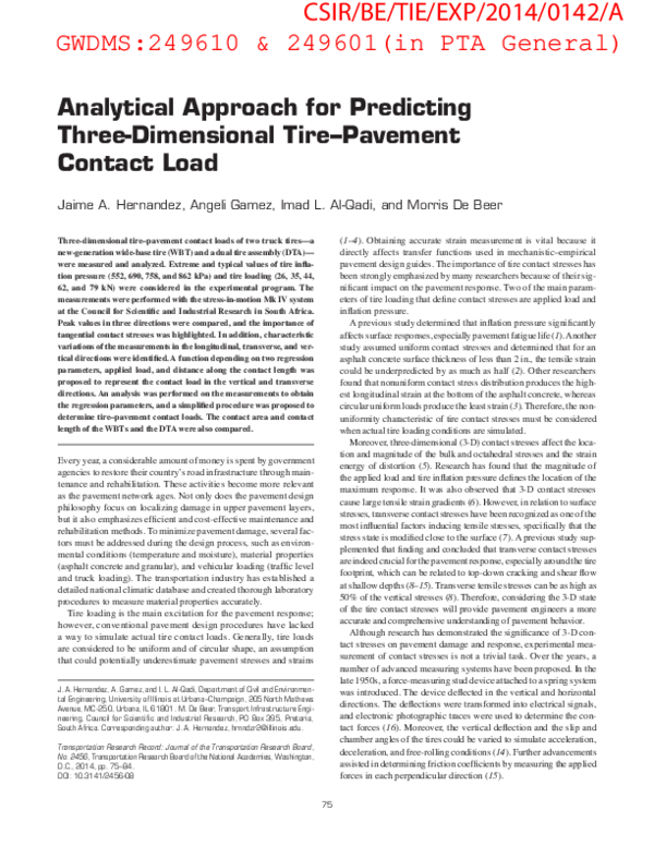 Analytical Approach for Predicting Three-Dimensional Tire-Pavement ...