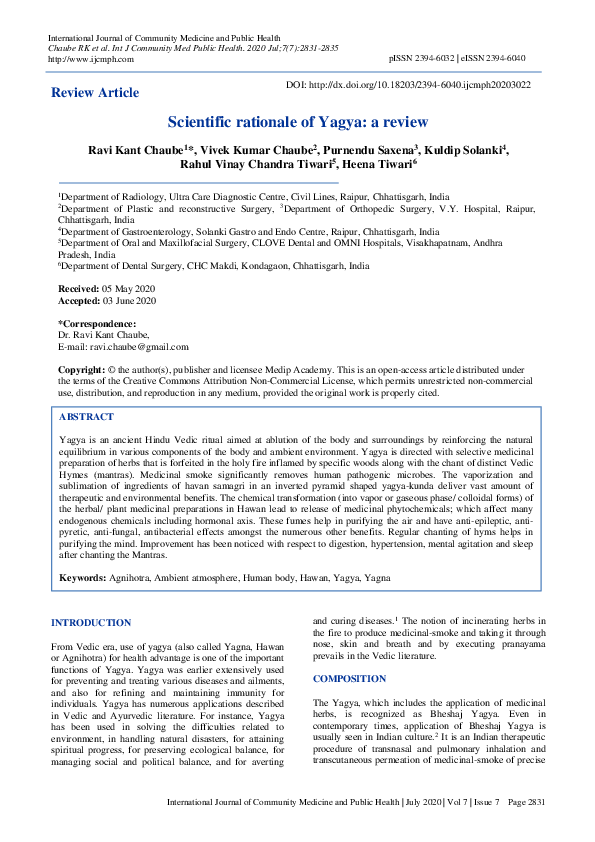 (PDF) Scientific rationale of Yagya: a review