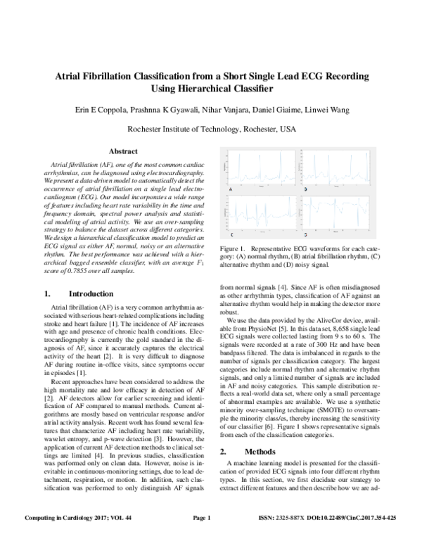 (PDF) Atrial Fibrillation Classification from a Short Single Lead ECG Recording Using ...
