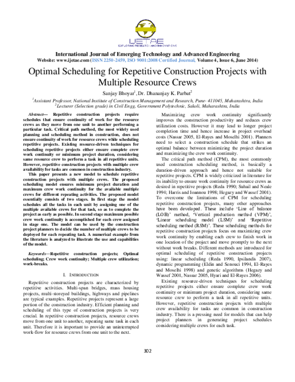 (PDF) Optimal Scheduling for Repetitive Construction Projects with ...