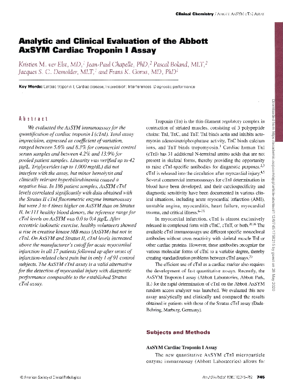 (PDF) Analytic and Clinical Evaluation of the Abbott AxSYM Cardiac ...