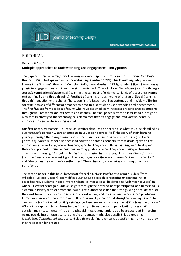 (PDF) Multiple approaches to understanding and engagement: Entry points