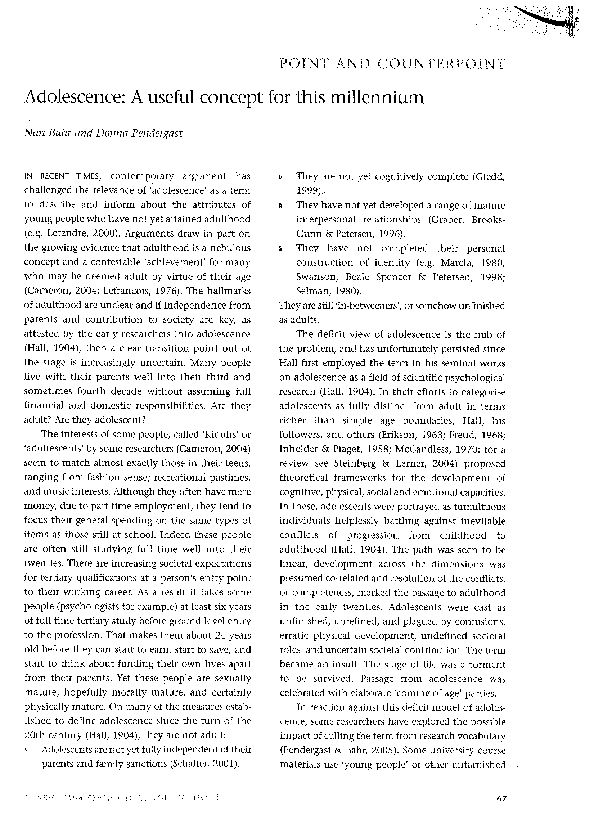 (PDF) Adolescence: A useful concept for this millennium | Nan Bahr ...