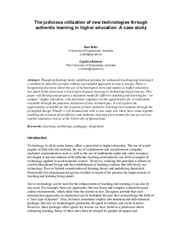 (PDF) The judicious utilization of new technologies through authentic ...