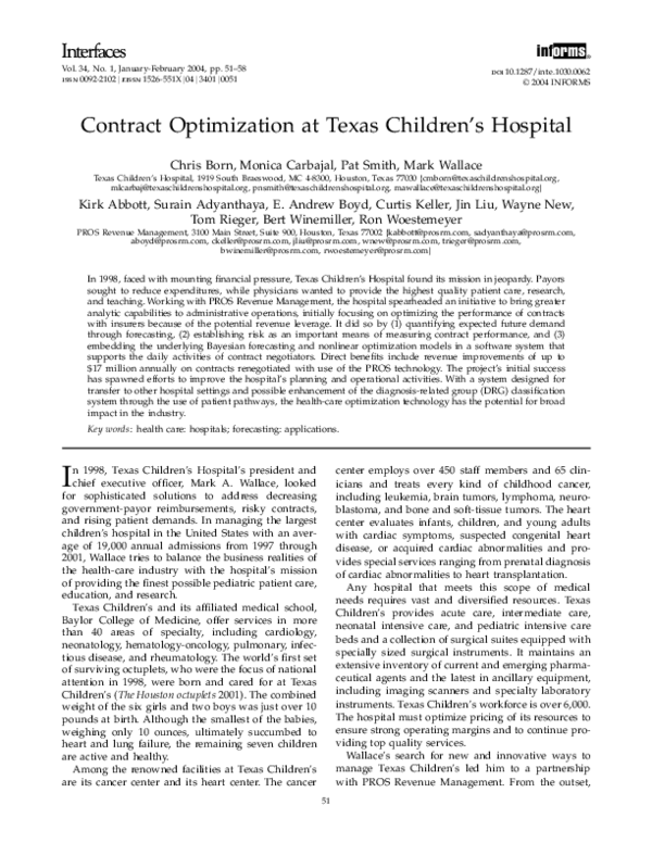 (PDF) Contract Optimization at Texas Children's Hospital