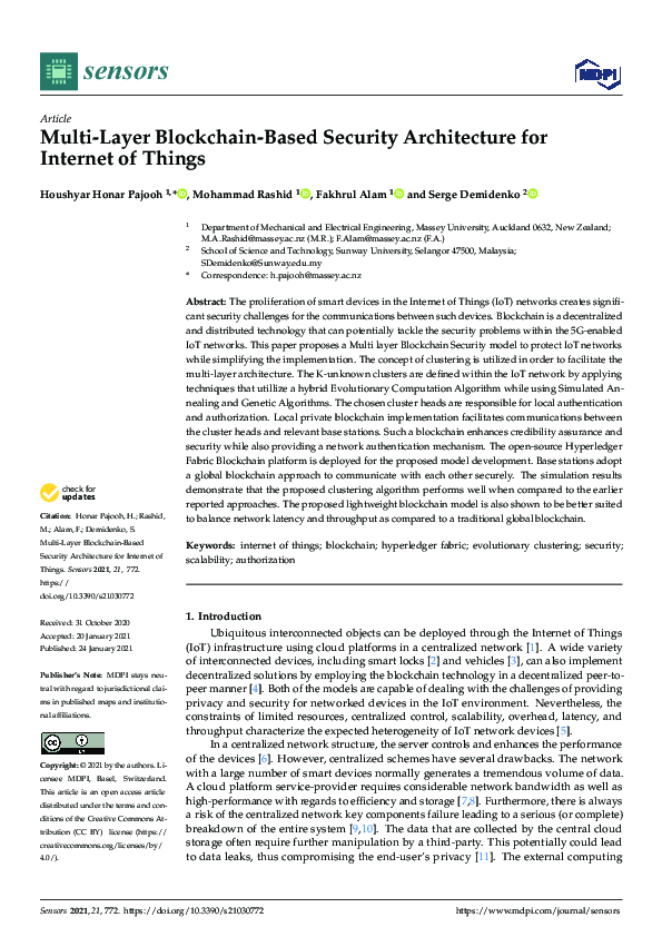 Pdf Multi Layer Blockchain Based Security Architecture For Internet