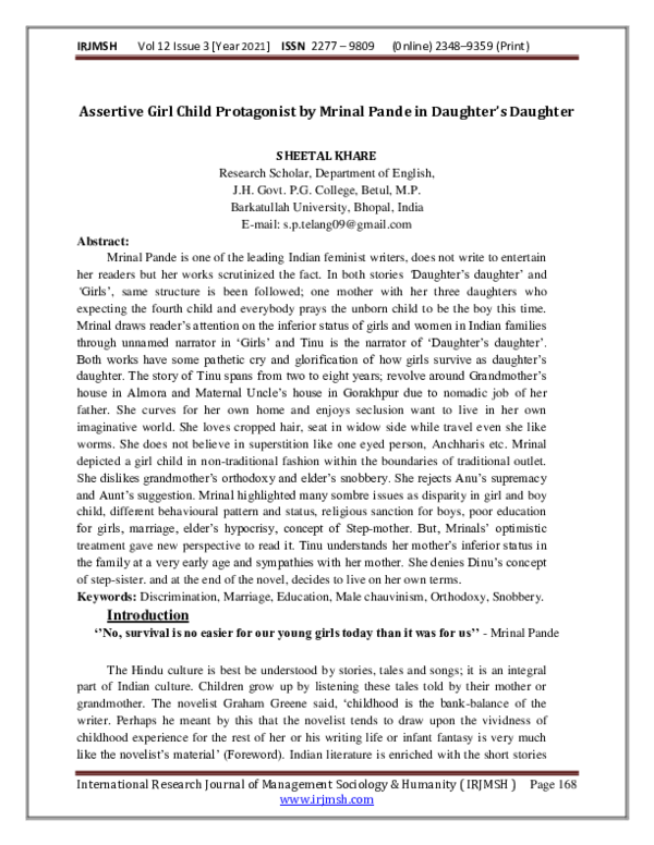 (PDF) Assertive Girl Child Protagonist by Mrinal Pande in Daughter's ...