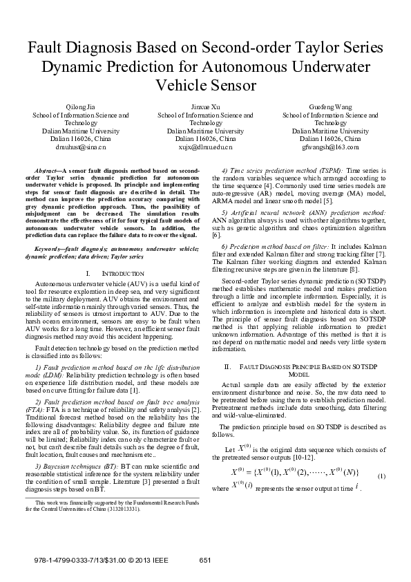 Pdf Fault Diagnosis Based On Second Order Taylor Series Dynamic Prediction For Autonomous