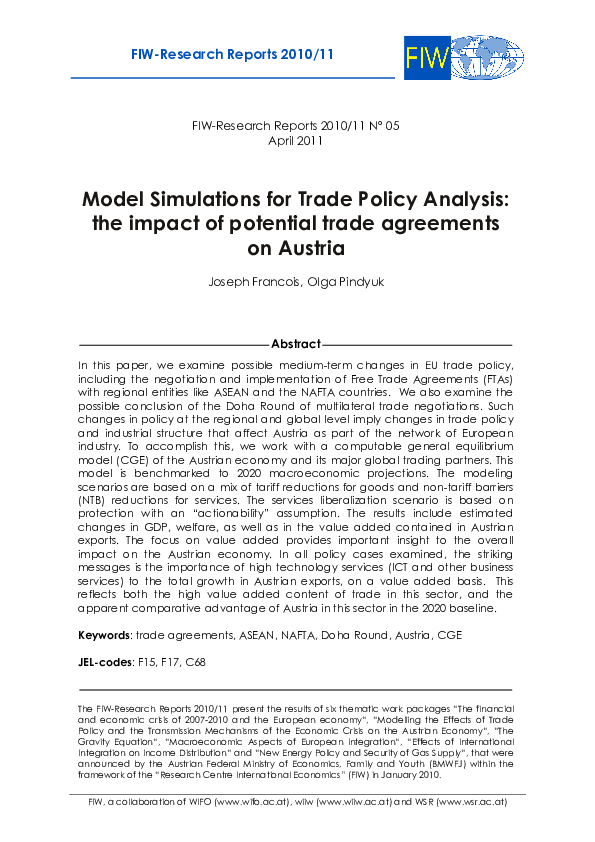 (PDF) Model Simulations for Trade Policy Analysis: the impact of ...