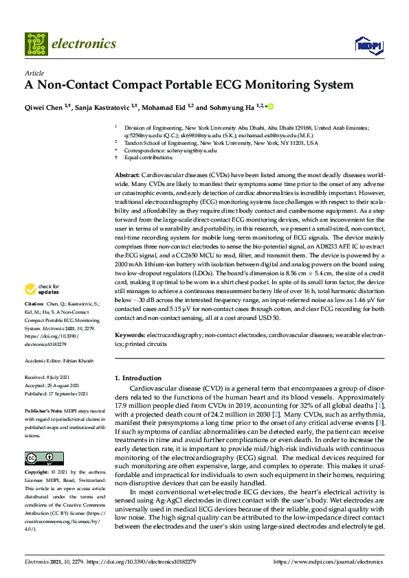 (PDF) A Non-Contact Compact Portable ECG Monitoring System