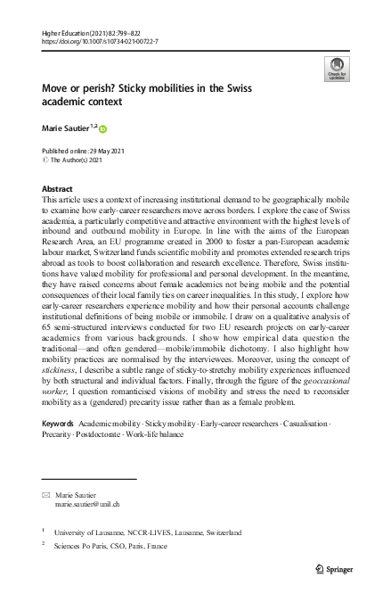 (PDF) Move or perish? Sticky mobilities in the Swiss academic context