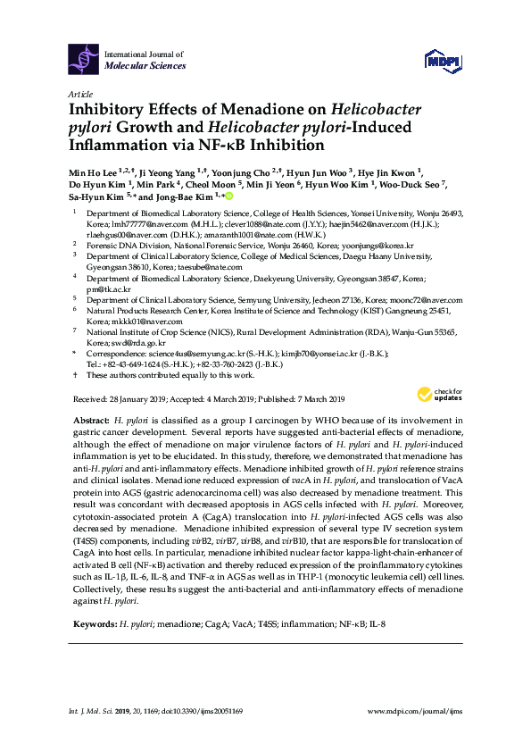 (PDF) Inhibitory Effects of Menadione on Helicobacter pylori Growth and ...