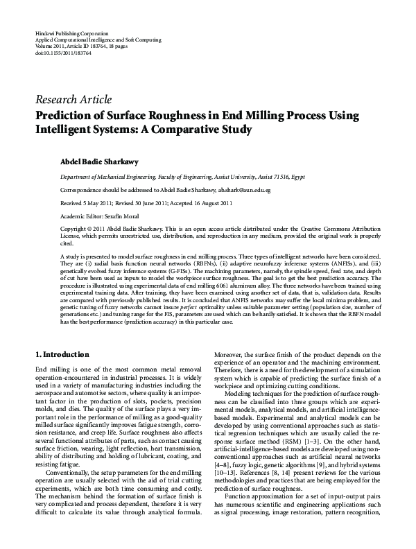 (PDF) Prediction of surface roughness in the end milling machining using Artificial Neural Network
