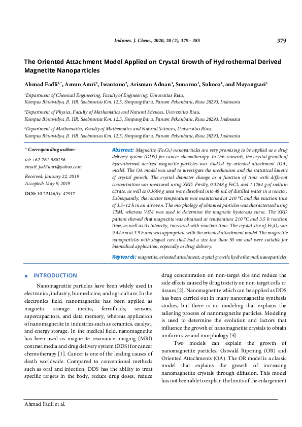 (PDF) The Oriented Attachment Model Applied on Crystal Growth of ...