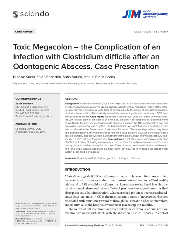 (PDF) Toxic Megacolon from Clostridium difficile Post Odontogenic Abscess