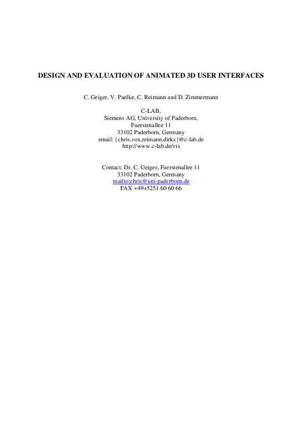 (PDF) Design and Evaluation of Animated 3D User Interfaces