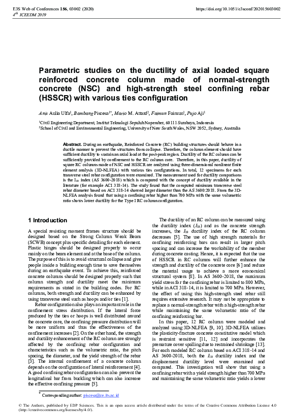 (PDF) Parametric studies on the ductility of axial loaded square reinforced concrete column made ...
