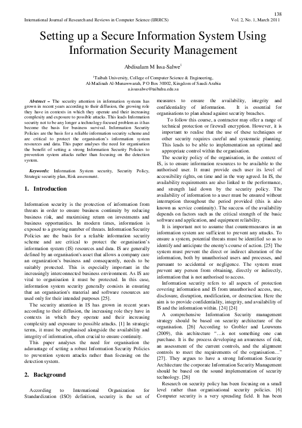 (PDF) Setting up a Secure Information System Using Information Security Management