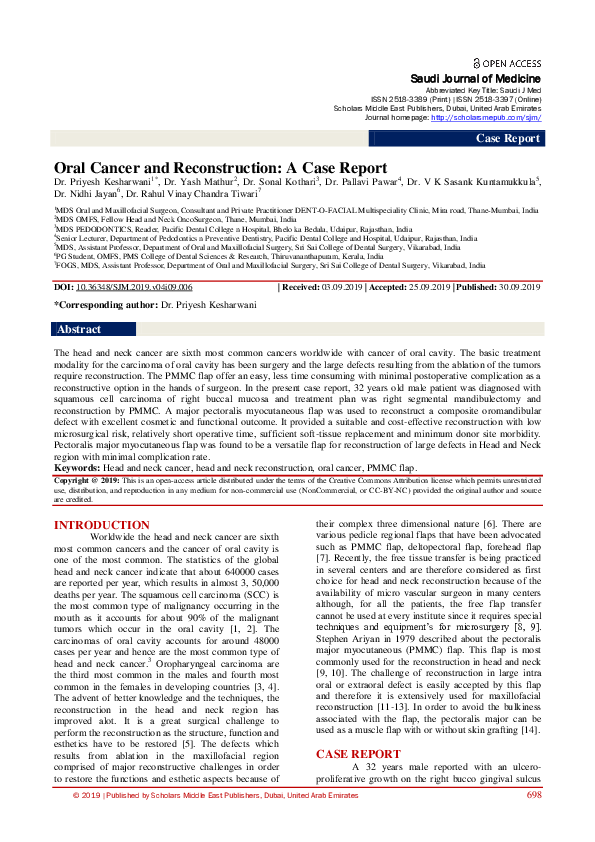 (PDF) Oral Cancer and Reconstruction: A Case Report