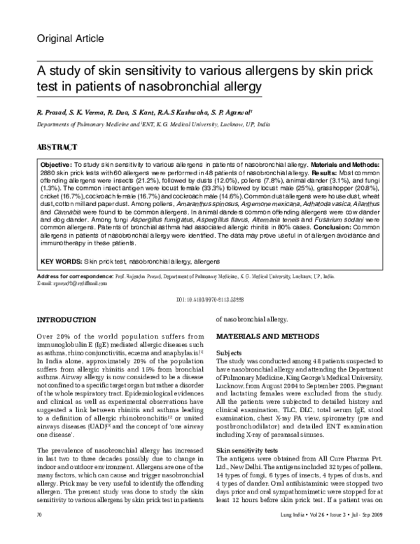 (PDF) A study of skin sensitivity to various allergens by skin prick ...