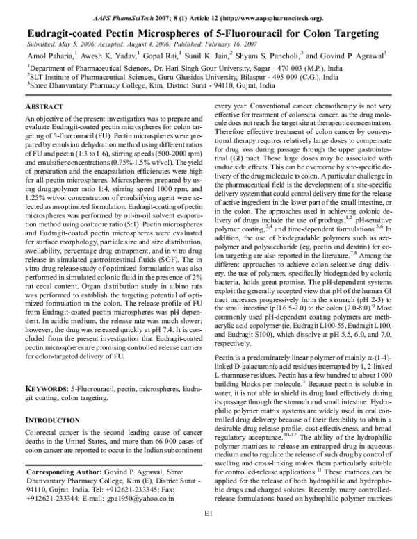(PDF) Eudragit-coated pectin microspheres of 5-fluorouracil for colon ...