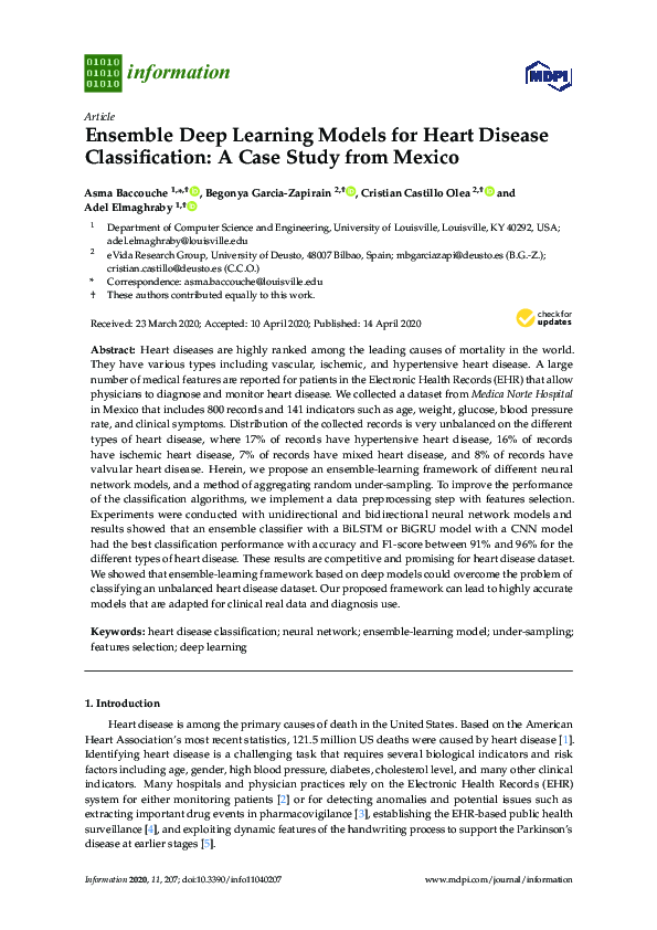 (PDF) Ensemble Deep Learning Models for Heart Disease Classification: A Case Study from Mexico