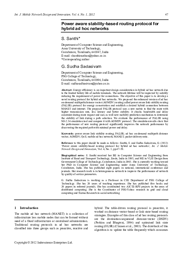 (PDF) Power aware stability-based routing protocol for hybrid ad hoc networks