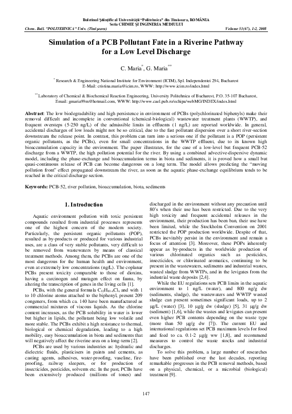 (PDF) Simulation of a PCB Pollutant Fate in a Riverine Pathway for a ...