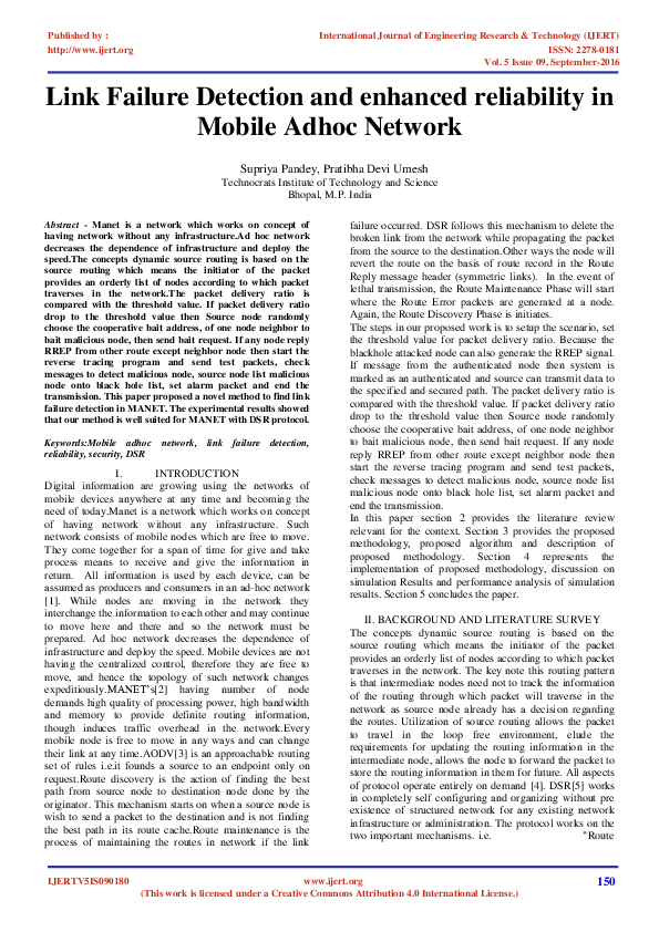 (PDF) Link Failure Detection and Enhanced Reliability in Mobile Adhoc ...