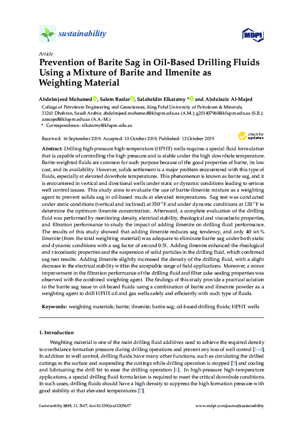 (PDF) Prevention of Barite Sag in Oil-Based Drilling Fluids Using a ...